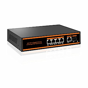 YIDUOYUNCAI 5 Port Gigabit PoE Switch,4*1000Mbps PoE Port+1 Uplink Gigabit Port,1*1000Mbps SFP Slot,150W,802.3af/at,Metal Fanless,VLAN,Unmanaged Plug and Play