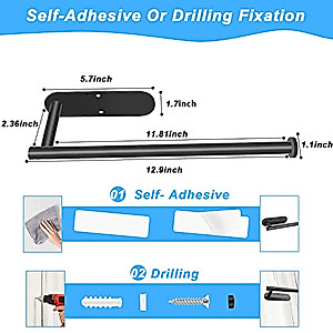 Paper Towel Holder Under Cabinet, Paper Towel Rack Roll Holder for Kitchen Bathroom Toilet Large Roll Paper, Paper Towel Holder Wall Mount, Self-Adhesive or Screws, 304 Stainless Steel, Black