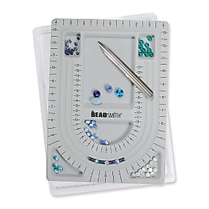 The Beadsmith Bead Board with Cover, Grey Flocked, 3 U-Shaped Channels, 6 Recessed Compartments, 9.75 x 13.25 inches, Design Boards for Creating Bracelets, Necklaces and Other Jewelry