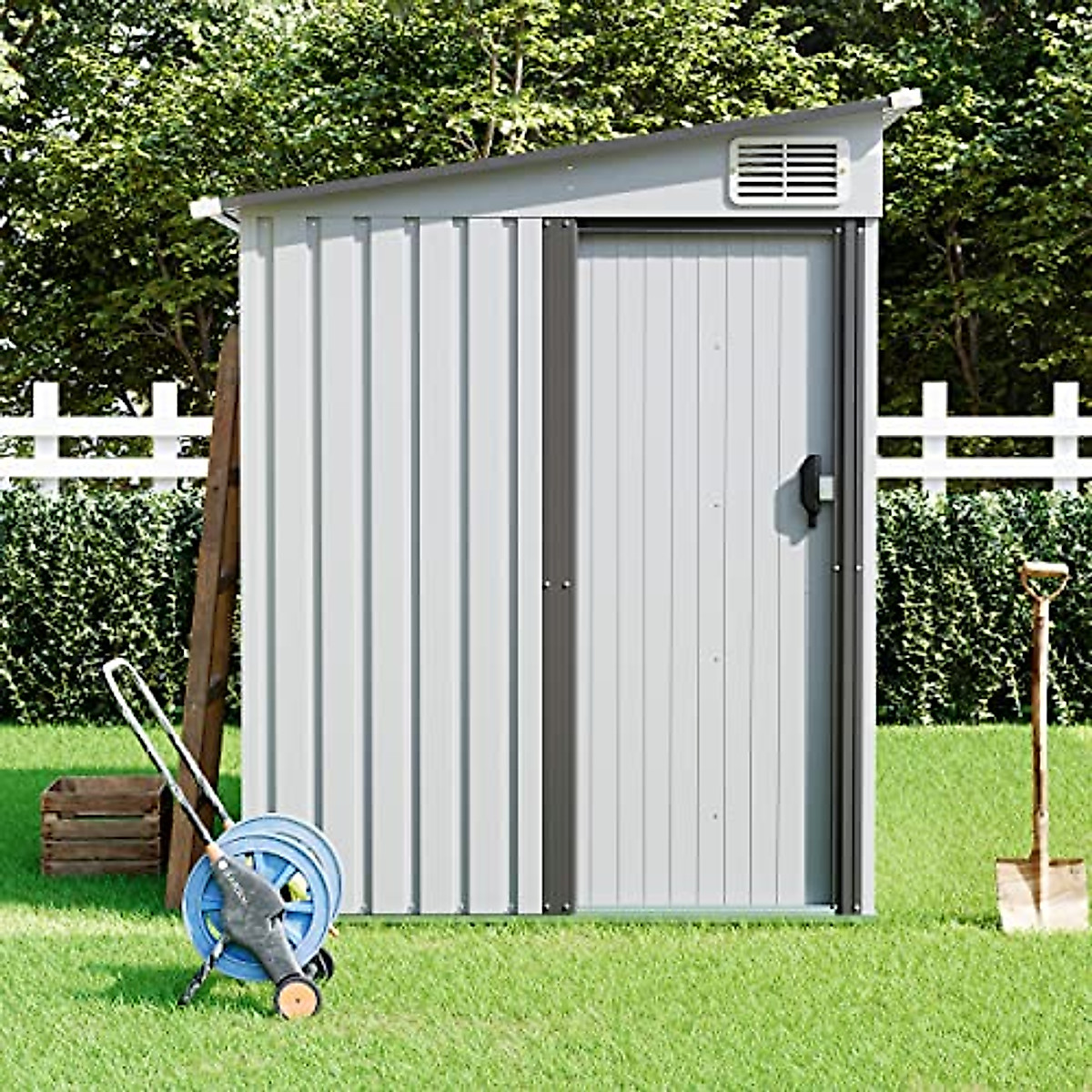 5' x 7' Outdoor Storage Shed, Metal Sheds & Outdoor Storage with Lockable Door and Vents, Garden Shed Tool Storage Shed for Backyard Patio Lawn, White