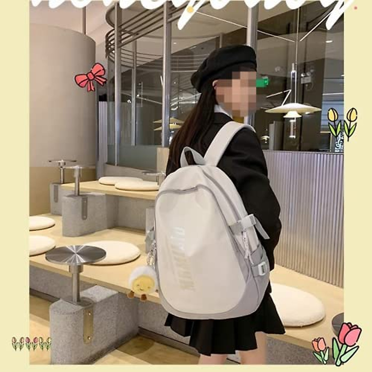 HIQUAY Kawaii Japanese Korean harajuku cute aesthetic backpack teenage school gift for birthday Christmas (grey)