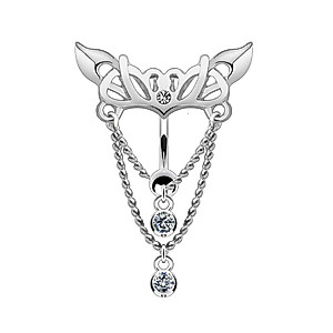 Forbidden Body Jewelry Surgical Steel Reverse Mount Sexy Tribal CZ Jeweled Chains Dangle Belly Button Ring