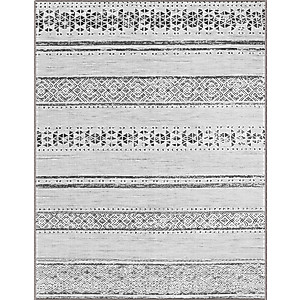 Area Rugs 9x12 Living Room: Large Machine Washable Rug with Non-Slip Backing Stain Resistant Soft Geometric Moroccan Carpet for Bedroom Dining Nursery Room Home Office - Gray/Ivory