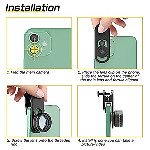 Selvim Phone Camera Lens Phone Lens Kit 4 in 1, 22X Telephoto Lens, 235° Fisheye Lens, 0.62X Wide Angle Lens, 25X Macro Lens, Compatible with iPhone 7 8 11 pro max X XS XR Android Samsung