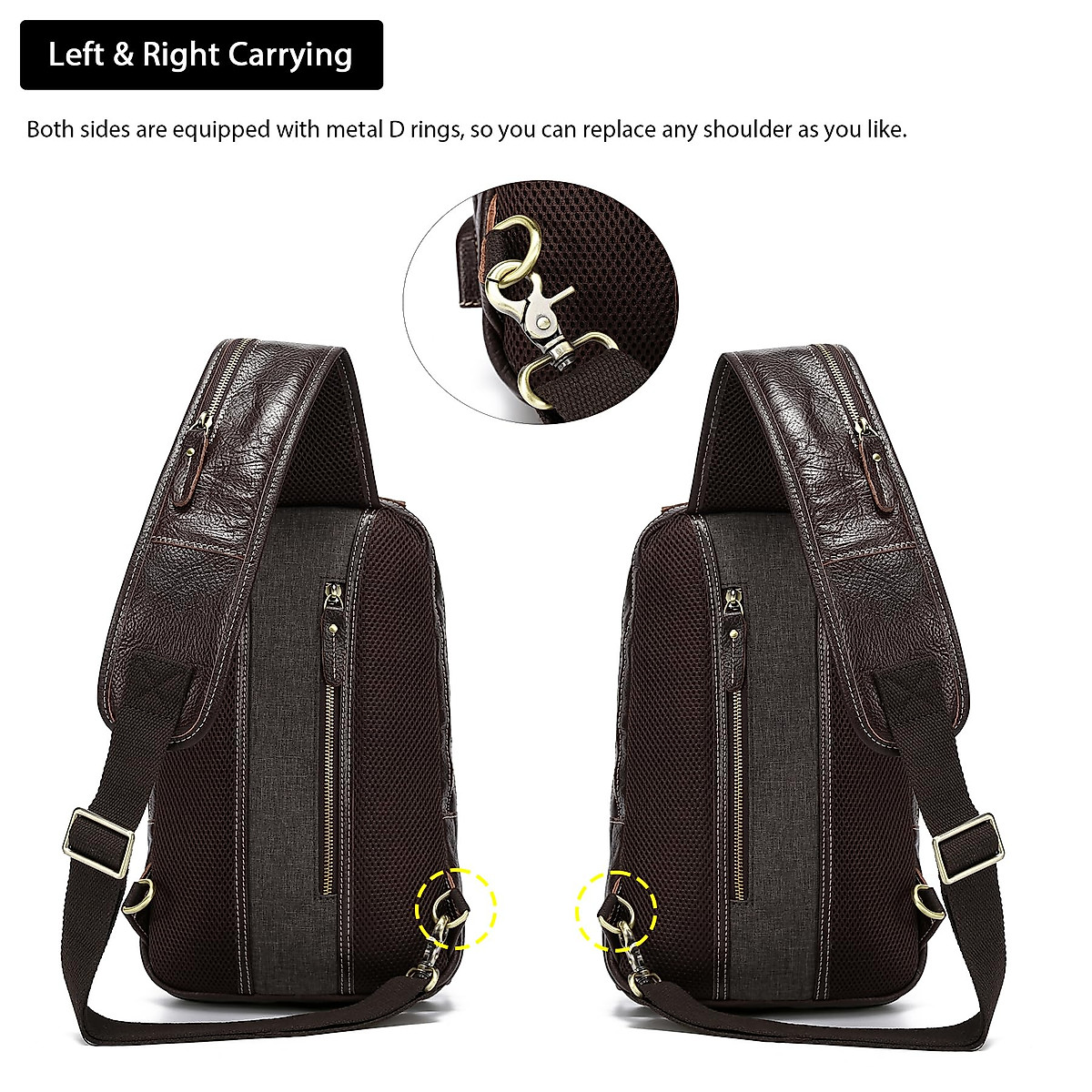 LANNSYNE Full Grain Leather Sling Bag For Men Crossbody Chest Daypack fits 10.5" iPad