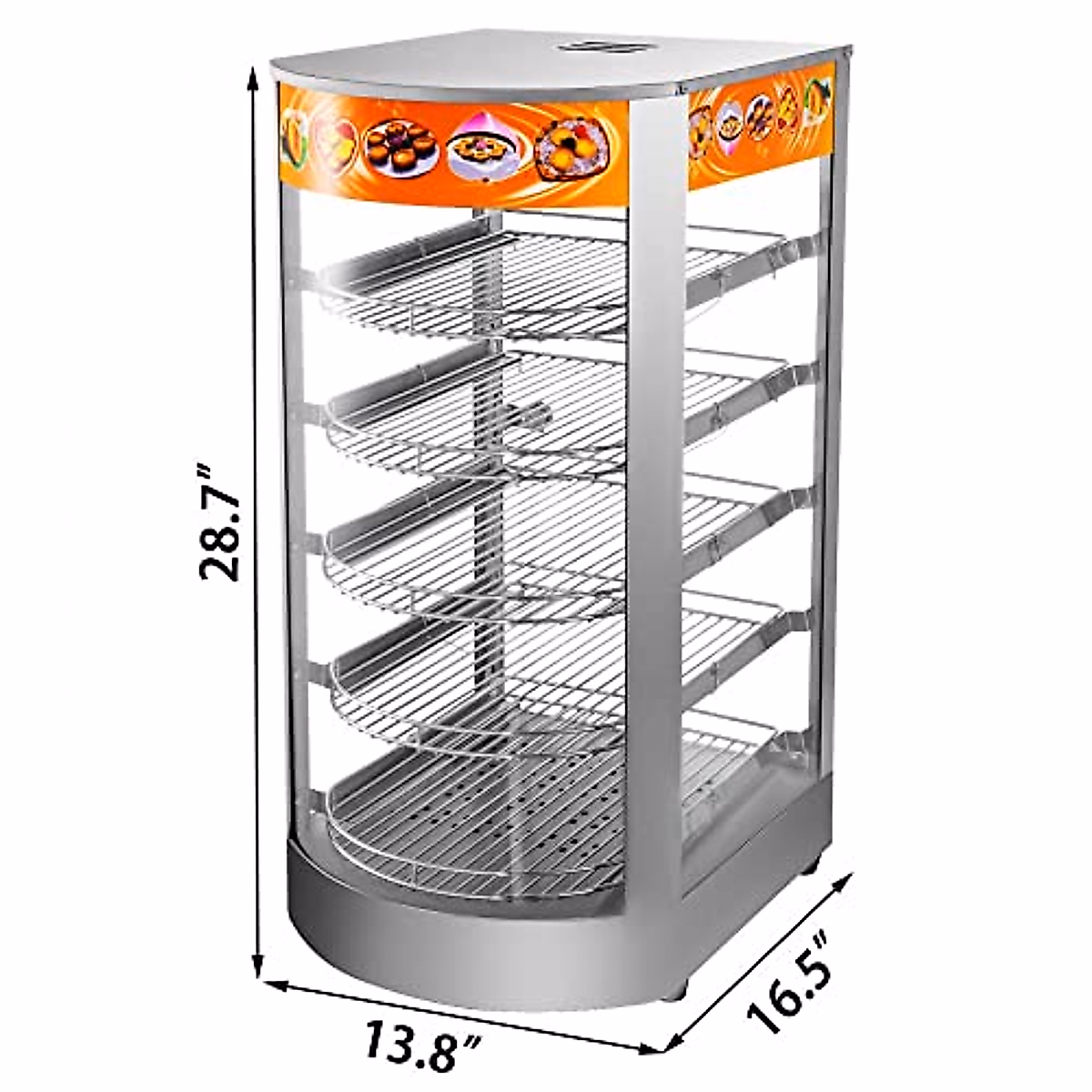 Commercial Food Warmer Display 5-Tier Pizza Warmer Cabinet with Tempered-Glass Door and Free Accessories