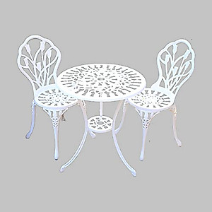 KAI LI Patio Bistro Sets 3 Piece cast Aluminum Patio Furniture Outdoor Garden Metal Rust Proof Tables and Chairs White bisrto Set (Tulips-White)