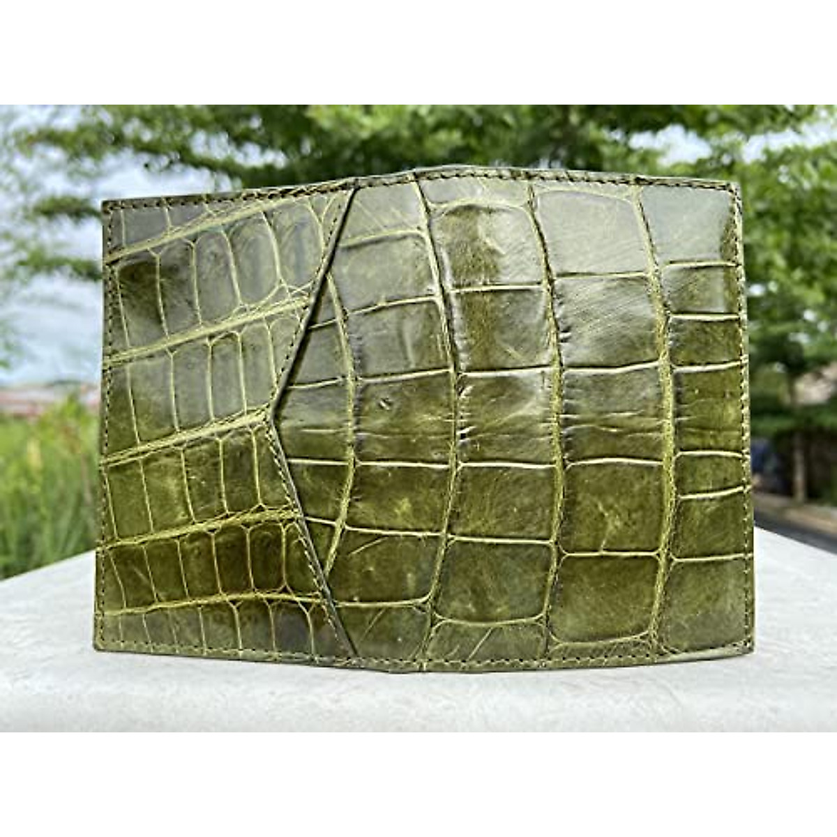 Double side Moss Green Crocodile Alligator leather skin Credit Cardholder, leather credit cardcase, leather creditcard cover