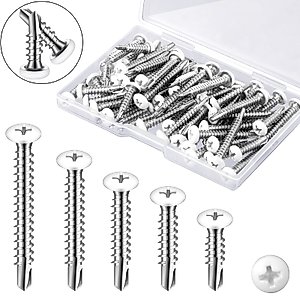 100 Pcs 5 Size #8 White Screws White Wood Screws White Pan Head Screws White Sheet Metal Screws Stainless Steel Screws Wall Plate Fast Self Tapping Screws Thread Truss for Switches Covers Replacement