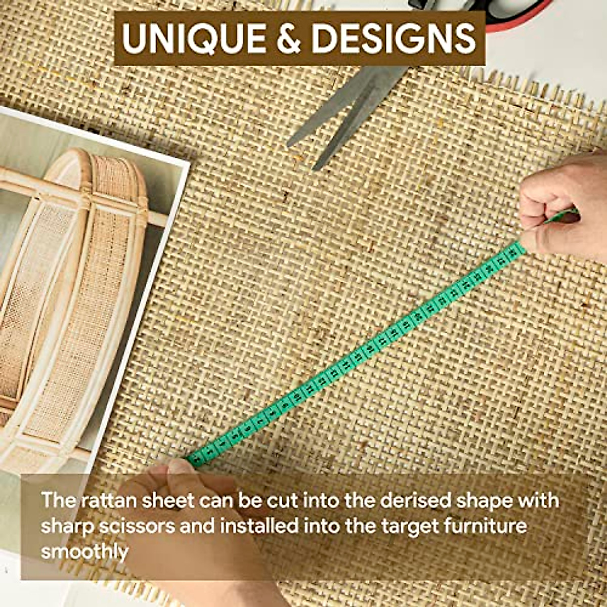 20" Width Natural Square Rattan Wicker Cane Webbing 3 Feet Rattan Woven Roll Wardrobe Shoe Square Mesh Material for Cabinet & Door