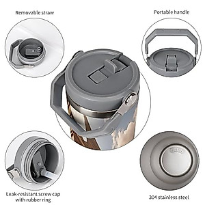 BWQJKUO Large Capacity Car Cup 30 Oz Stainless Steel Old Wild West Cowboy Town Printed Travel Mug Leak-proof Flip Straw Tumbler with Handle,keeps Cold Or Ho