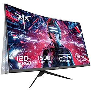 KTC 27 inch Gaming Monitor, 1440P Curved Monitor, 165Hz, 144Hz, 2K, 1500R, 1ms, FreeSync Premium/G-Sync, DisplayPort/HDMI/USB, Vesa/Wall Mount Computer Monitor, Ultrawide PC Monitor H27S17