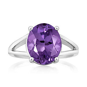 Gem Stone King 925 Sterling Silver Purple Amethyst Ring For Women | 4.60 Cttw | Gemstone February Birthstone | Oval 12X10MM | Available In Size 5,6,7,8,9