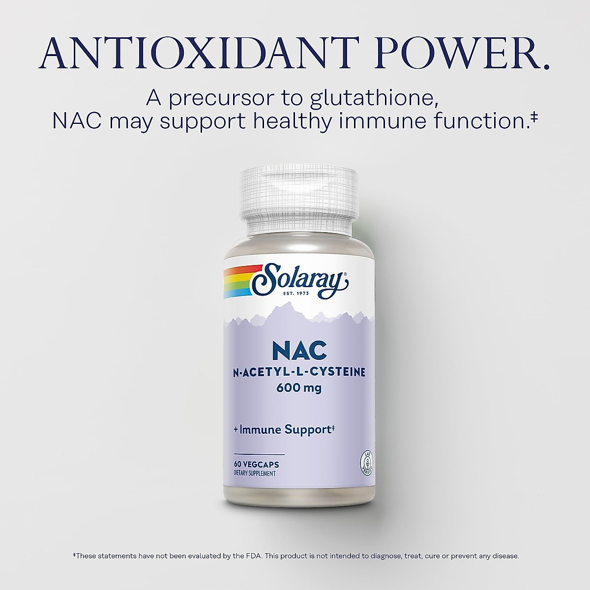 SOLARAY NAC Supplement - N Acetyl Cysteine 600 mg - Precursor to Glutathione Supplement - Immune Support Supplement - Lab Verified, 60-Day Guarantee - 60 Servings, 60 VegCaps