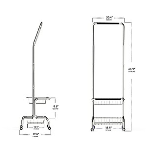 aixsponsa Rolling Clothes Rack with 2 Tier Basket, Freestanding Clothing Racks for Hanging Clothes, Metal Garment Rack with Wheels, Chrome
