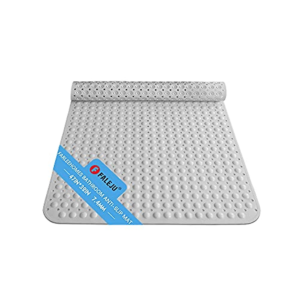 FALEJU Extra Large 47 x 32 Inch Shower Mat Non Slip, Shower and Bath Mat with Drain Holes and Suction Cups, Extra Wide Bath Tub Mat Non Slip, Bathroom Accessories, Clear (Grey)