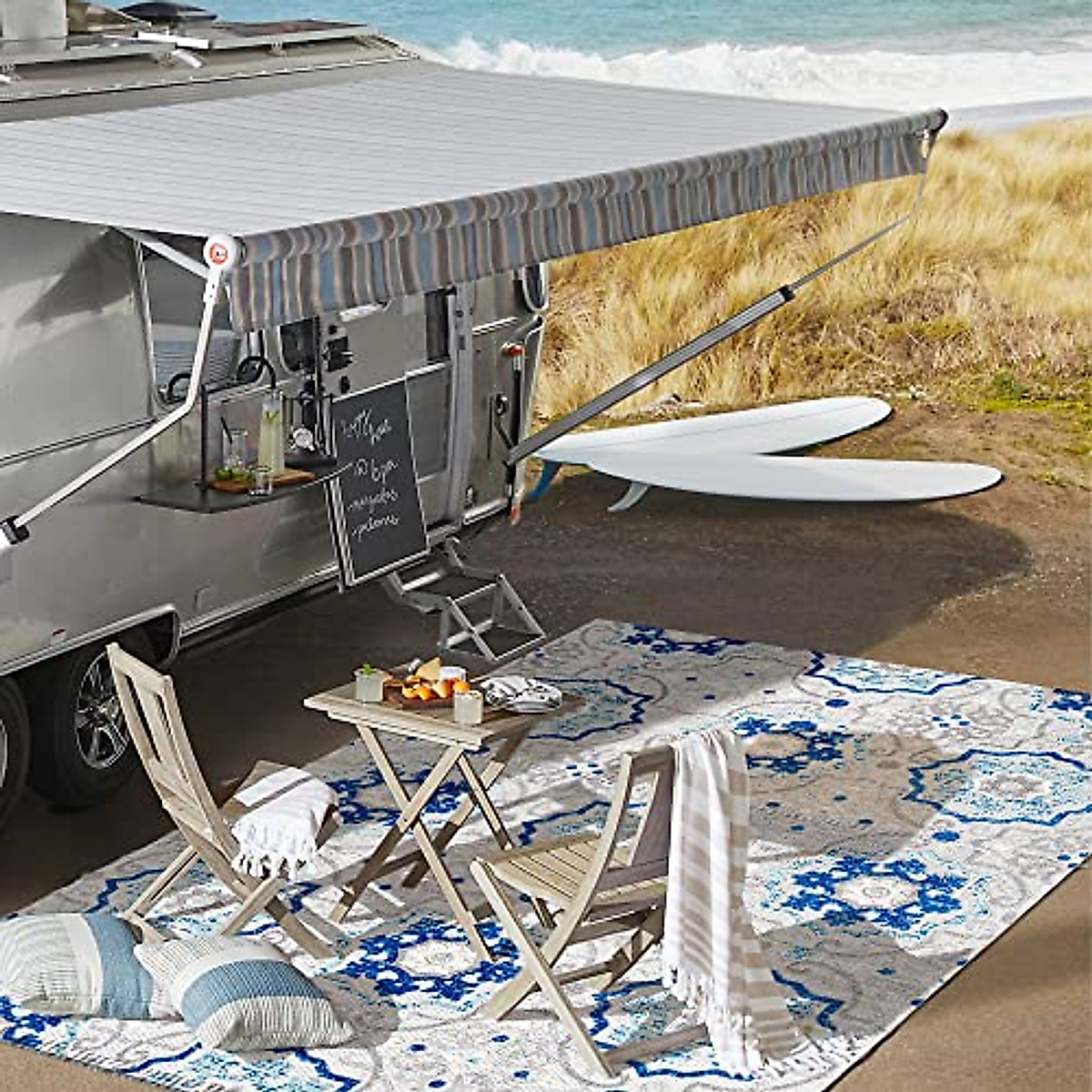 JONATHAN Y AMC101A-8 Mediterranean Medallion Indoor Outdoor Area-Rug Bohemian Floral Easy-Cleaning High Traffic Bedroom Kitchen Backyard Patio Porch Non Shedding, 8 X 10, Blue/Gray