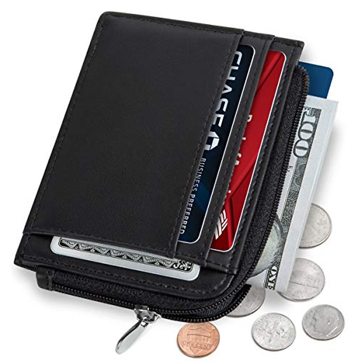 SERMAN BRANDS Small Wallets for Women. Slim Wallet for Women with Coin Purse and Credit Card Holder. RFID Wallet Women Vegan Leather Wallet (Midnight Mini)