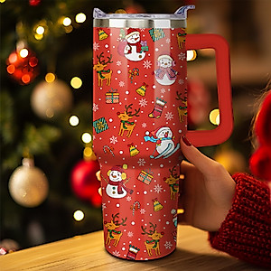 Qoepfnsh Christmas Tumbler 40 oz With Handle and Straw - Red Snowman Stainless Steel Insulated Coffee Cups - Mugs Gifts Stuff Decor for Women Girls
