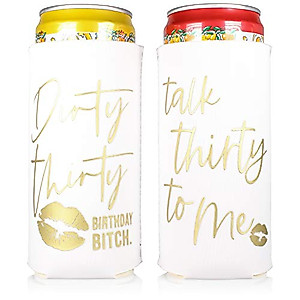 Birthday Slim Can Coolers (10, Dirty Thirty Birthday Pink & Gold)