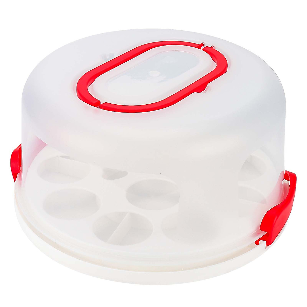 MUKLEI 10 Inch Round Cake Carrier with Handle, Cake Holder with Lid, Two Sided Base Cake Containers Portable Cake Carrier for Cake, Cupcakes, Muffins, Desserts