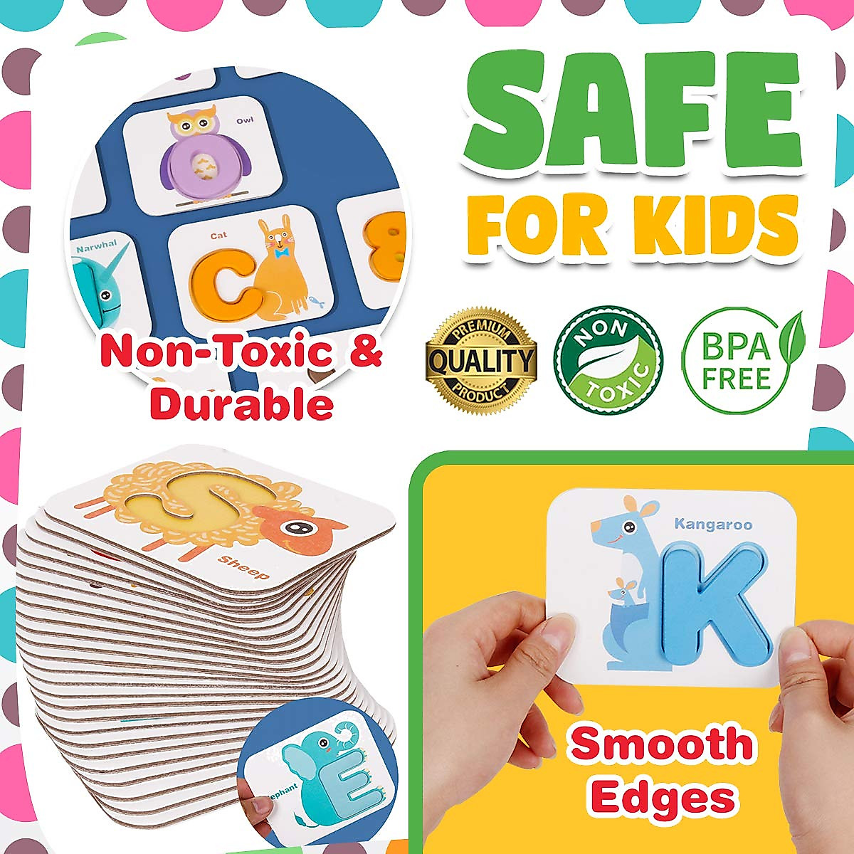 Catcrafter ABC Flash Cards Toddler Toys - Alphabet Number Clock Wooden Letter Puzzle Matching Game Montessori Preschool Educational Toys for Kids Boys Girls Ages 1-3 4+ (36 Cards & 36 Blocks Included)