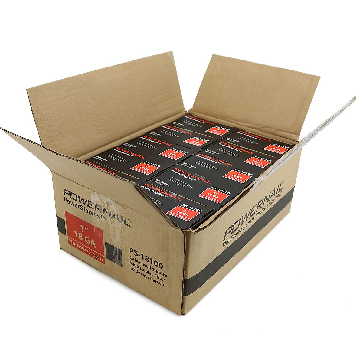 Powernail PS18100 18 Gauge 1/4 Inch Crown 1 Inch Length Chisel Point Narrow Crown Staples (Case, 50000ct)