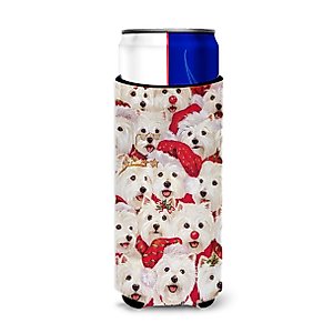 Caroline's Treasures PPP3133MUK Westie Christmas a Plenty Ultra Hugger for slim cans Can Cooler Sleeve Hugger Machine Washable Drink Sleeve Hugger Collapsible Insulator Beverage Insulated Holder