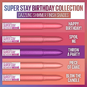 MAYBELLINE New York Super Stay Ink Crayon Matte Longwear Lipstick Makeup, Long Lasting Matte Lipstick with Built-In Sharpener, Limited Edition Birthday Collection, Happy Birthday!, 0.04 oz