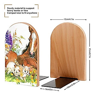 Pack of 2 Bookend White Horse Cat Non-Slip Book Stand Wooden Bookshelf Books Holder for Home Desk Office Library