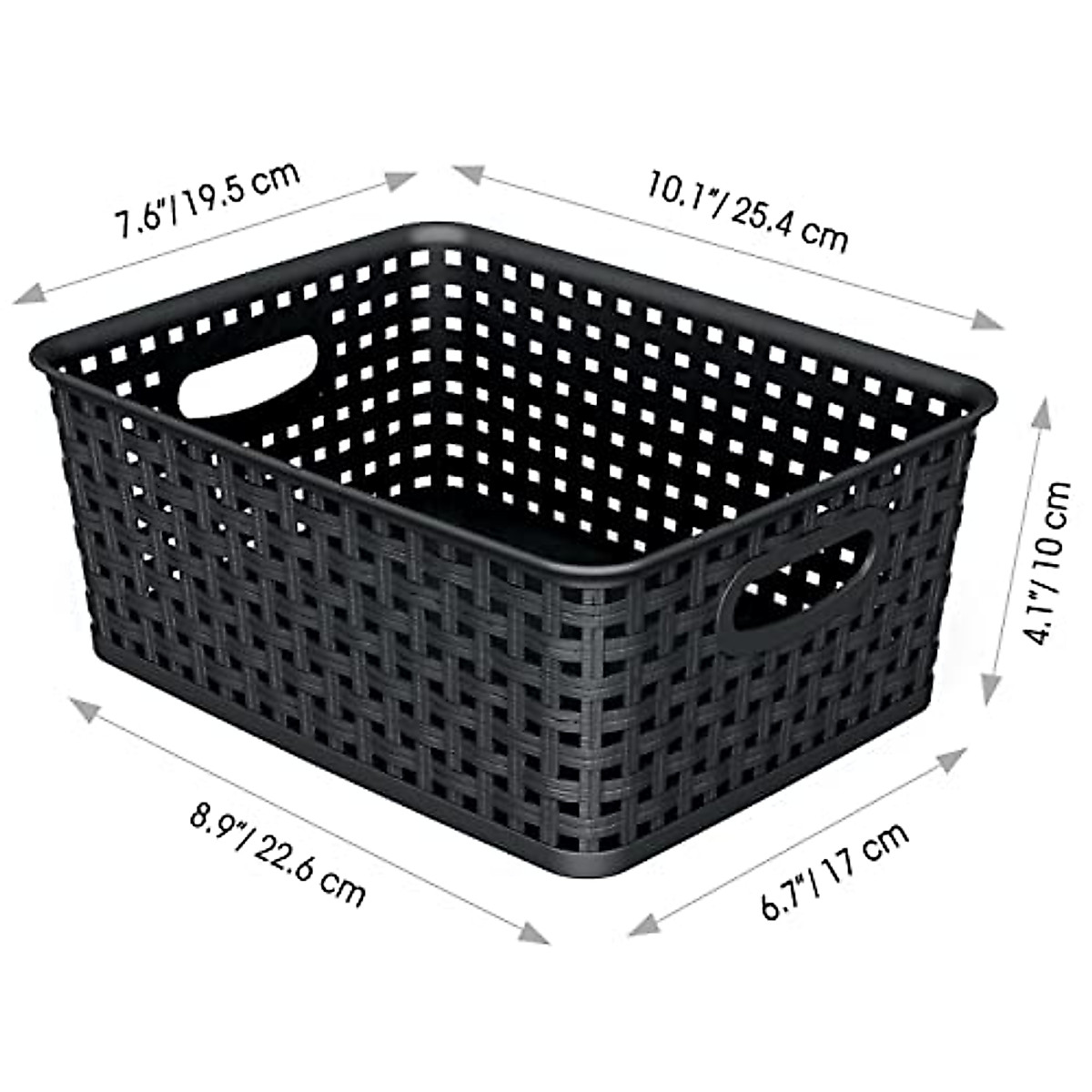 WYT Woven Storage Organizer Basket, 6-Pack Black Plastic Weave Baskets, 10.1 x 7.55 x 4.1