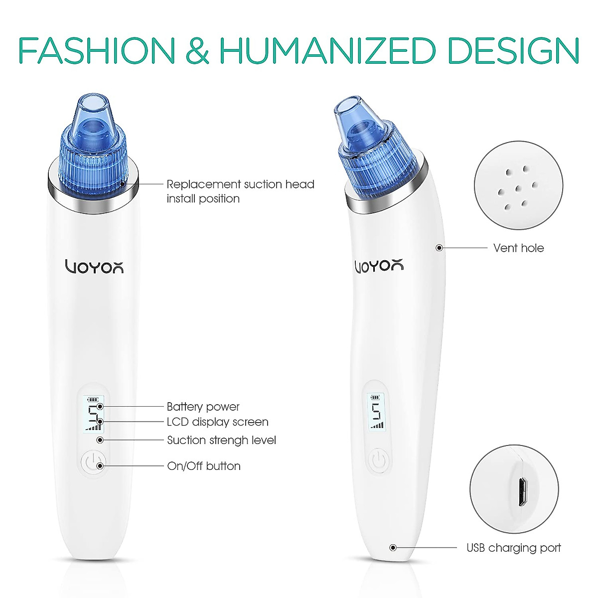 VOYOR Blackhead Remover Pore Vacuum - Electric Face Vacuum Pore Cleaner Acne White Heads Removal with Suction Heads (BR510)