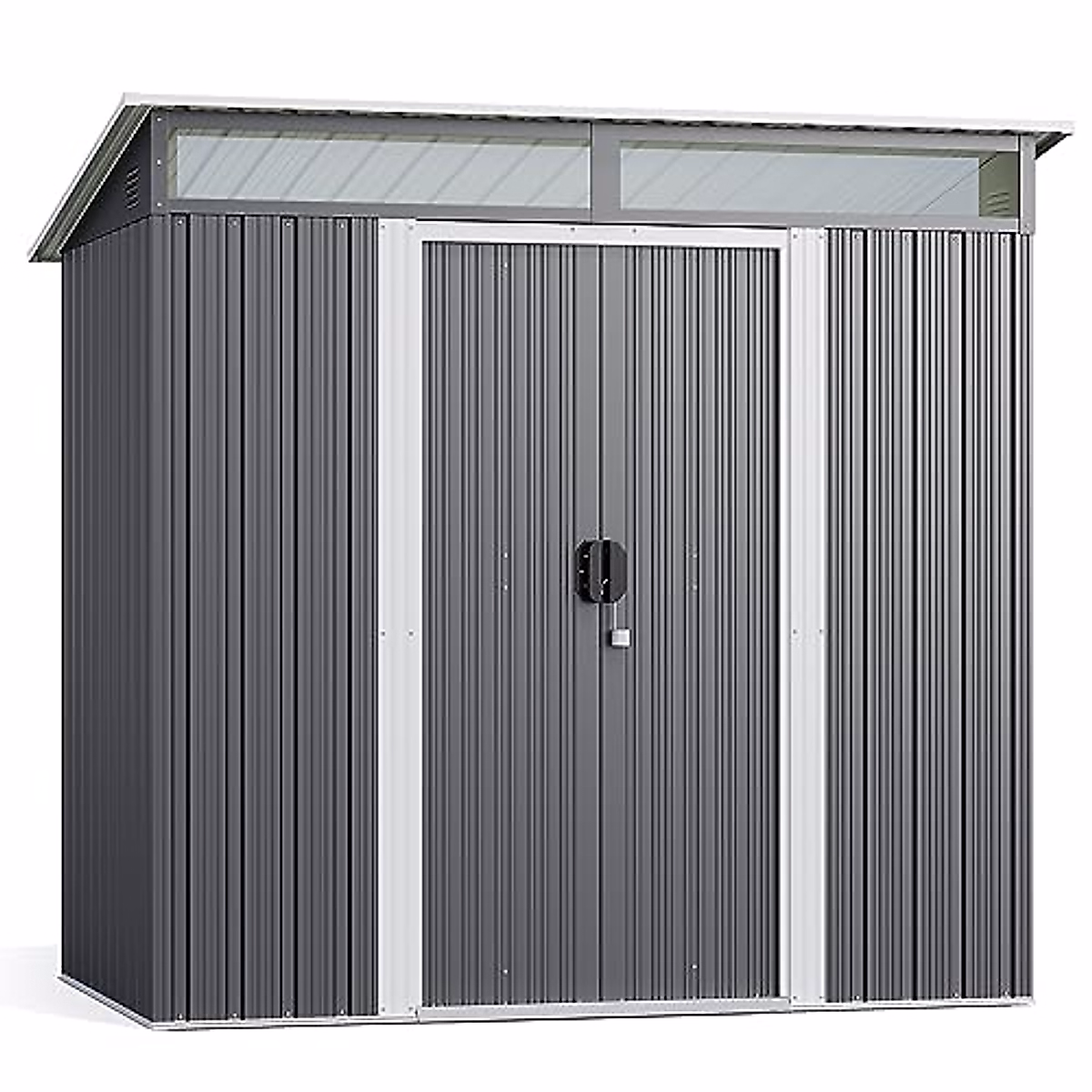 Gizoon 6'x4' Outdoor Storage Shed Metal Garden Shed with Sliding Lockable Doors, Versatile Tool Bike Shed with Transparent Panel Windows, Outdoor Storage Clearance for Backyard, Patio, Dark Gray
