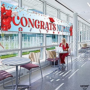 Xtra-Large Congrats Nurse Banner - 120x20 Inch | Blue and Red Nursing Graduation Party Supplies | Nurse Party Decorations | Rn Graduation Party Decorations 2023 | Nurse Graduation Decorations 2023