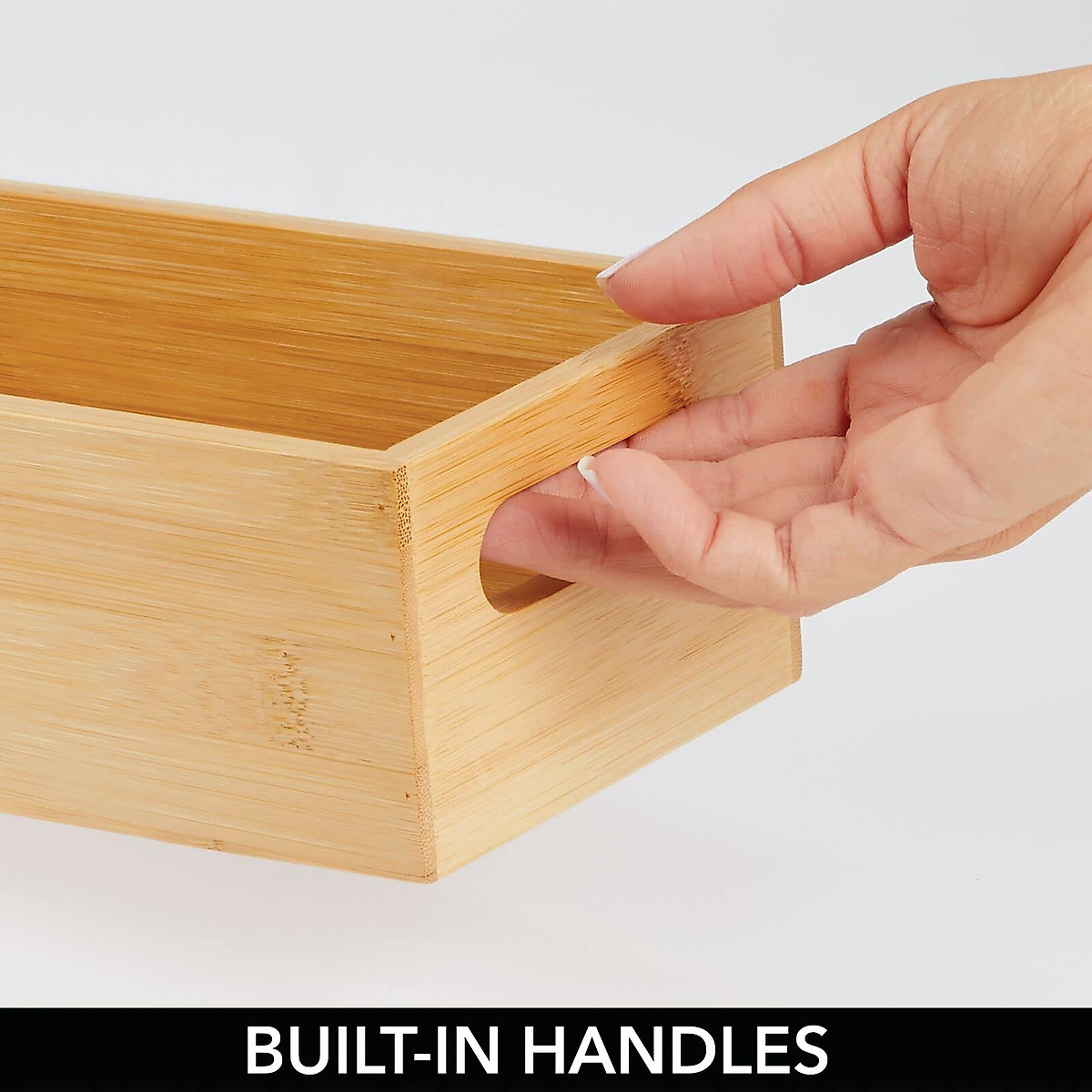 mDesign Slim Bamboo Kitchen Cabinet & Fridge Drawer Organizer Tray - Storage Bin for Cutlery, Serving Spoons, Cooking Utensils, Gadgets - 4.6 inches Wide - 6 Pack - Natural Wood Finish