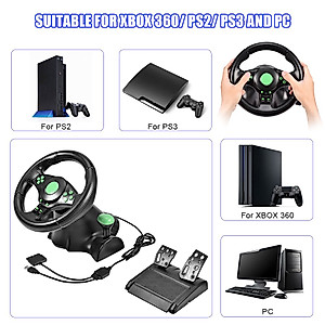 Sport Steering Racing Wheel,Gaming Vibration Racing Steering Wheel Pedals for XBOX 360/ PS2/ PS3/ PC USB Racing Wheel