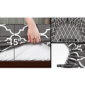 Utopia Bedding Full Sheet Set, Soft Microfiber 4 Piece Bed Sheets with 15" Deep Pocket - Easy Care Brushed Microfiber (Quatrefoil - Grey)