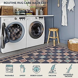 Lahome Checkered Runner Rug, Vintage Hallway Runner Non Slip, Machine Washable Distressed Rug for Kitchen, Retro Runner for Bathroom Laundry Entryway (Purple/Multi, 2.5x8)