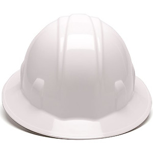 Pyramex Safety SL Series Full Brim Hard Hat, 4-Point Ratchet Suspension, White, Medium