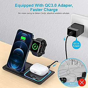 MAXFOX Wireless Charger 3 in 1, 18W Foldable Charging Station Compatible with iPhone 14 13 12 11/Plus/Pro/Pro Max/XR/XS/X/8+, iWatch Ultra 8 7 6 SE 5 4 3, Airpods with Adapter