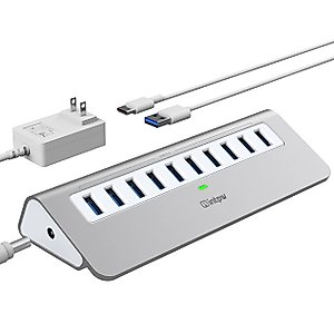 Powered USB Hub, intpw 10 Port USB 3.1 Hub with 10Gbps Data Transfer, 30W(12V/2.5A) Power Adapter, USB Type A and Type C Cable, Aluminum USB Power Hub for Laptop, MacBook and Desktop Computer