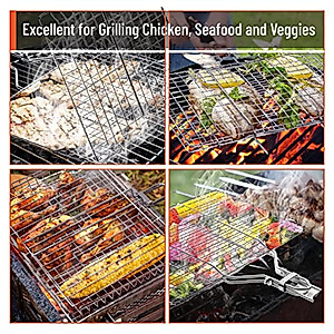 UNCO- Grill Basket, Stainless Steel, Fish Grill Baskets for Outdoor Grill, Vegetable Grill Basket, BBQ Grill Basket, BBQ Basket, Grilling Basket, Fish Basket for Grilling, Grill Accessories.