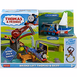 Thomas & Friends Motorized Toy Train Set Bridge Lift Thomas & Skiff Track Playset with Boat for Preschool Pretend Play Kids Ages 3+ Years