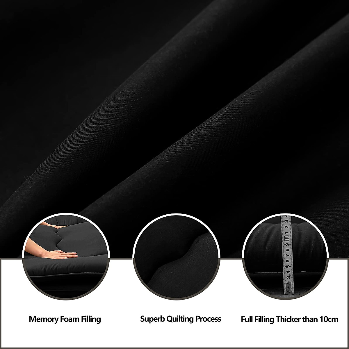 YOSHOOT Japanese Shiki Futon Mattress For Floor, Bed Folding Portable Camping Roll Up Mattress Thicken Mattress Sleeping Pad for Guest Room Full Size, Black