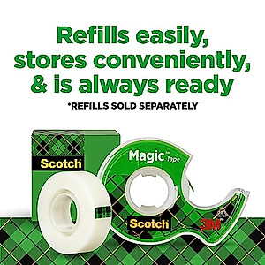 Scotch Magic Tape, Invisible, Home Office Supplies and Back to School Supplies for College and Classrooms, 4 Rolls with 4 Dispensers