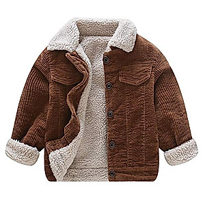 Morubut Toddler Boy Winter Corduroy Jacket Baby Girl Fall Sherpa Lined Outwear Coat (Dark Brown, 18-24 Months)