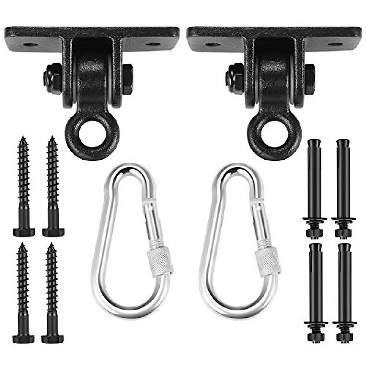 Swing Set Brackets, MDAIRC Heavy Duty Swing Hangers for Wooden Sets Playground Porch Indoor Outdoor & Hanging with Snap Hooks (2 Pack Black Swing Hook)