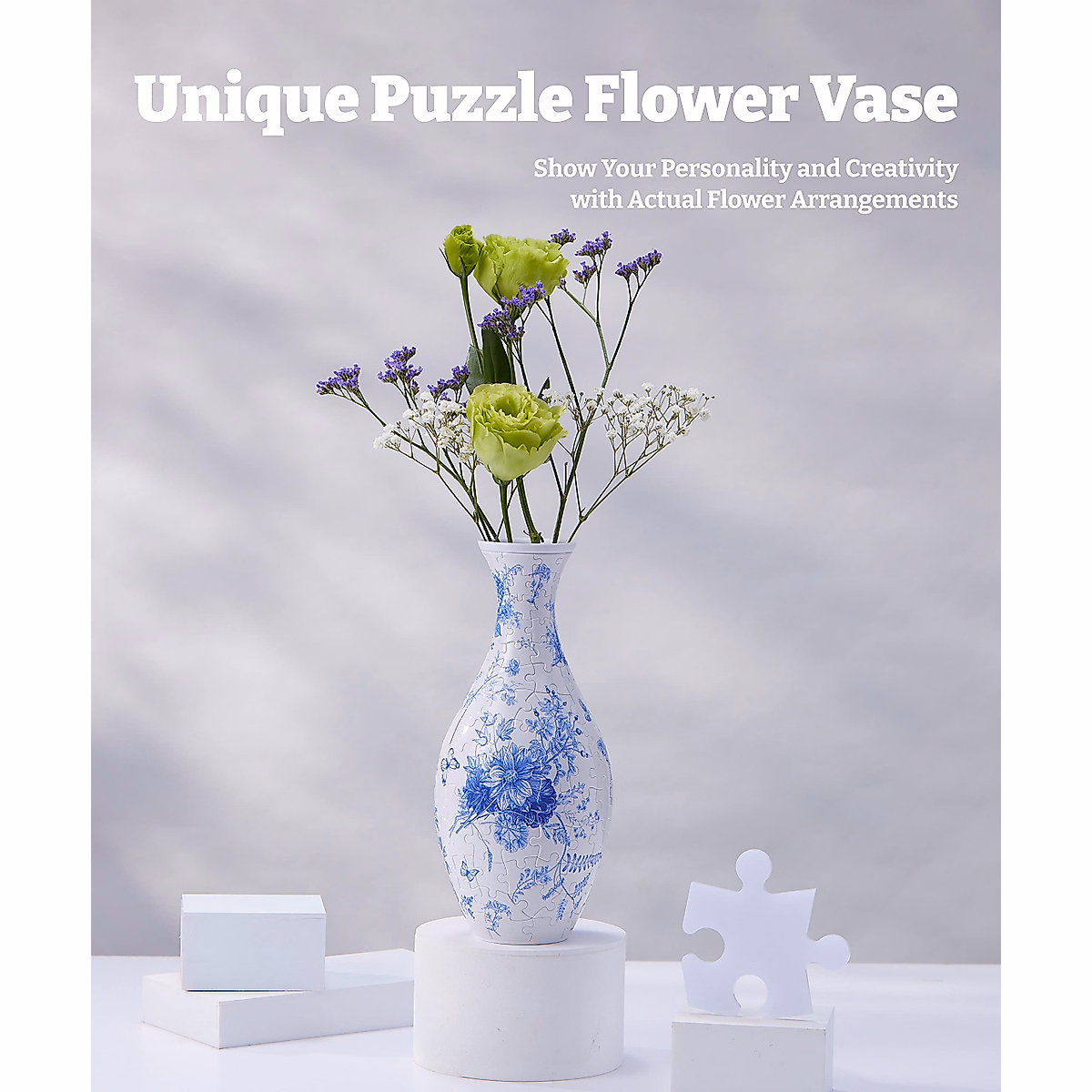 Pintoo 3D Puzzle Vase Unique Flower Vase Made by 160 Curved Plastic Puzzle Pieces House Warming Gift for Flower Arrangements and Home Decoration - [S1033] (Classic, Blooming Season)