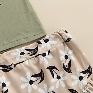 Newborn Baby Girls Summer Clothes Short Sleeve Shirt Tops Ruffle Floral Shorts Infant Headband Toddler Kids 3Pcs Outfits Set (A1 Green, 0-6 Months)