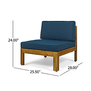 Christopher Knight Home Alice Outdoor 5 Piece Acacia Wood Sofa Set, Teak Finish, Dark Teal